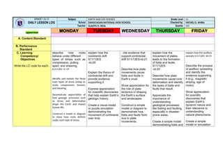 week 9 daily lesson log in earth and lide science.docx