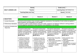 MATHEMATICS DAILY LESSON LOG IN MATATAG DEPED | DOC