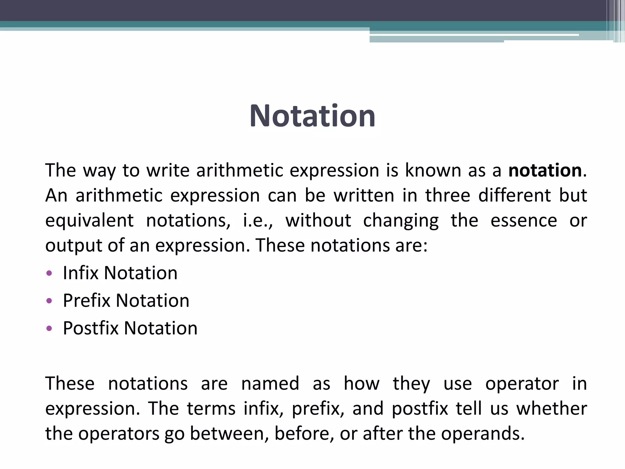 Prefix, Infix and Post-fix Notations | PPTX
