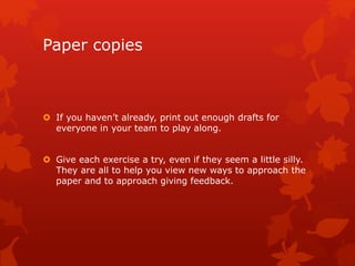 Guided Peer Editing Exercises | PPTX | Screenwriting | Content Production