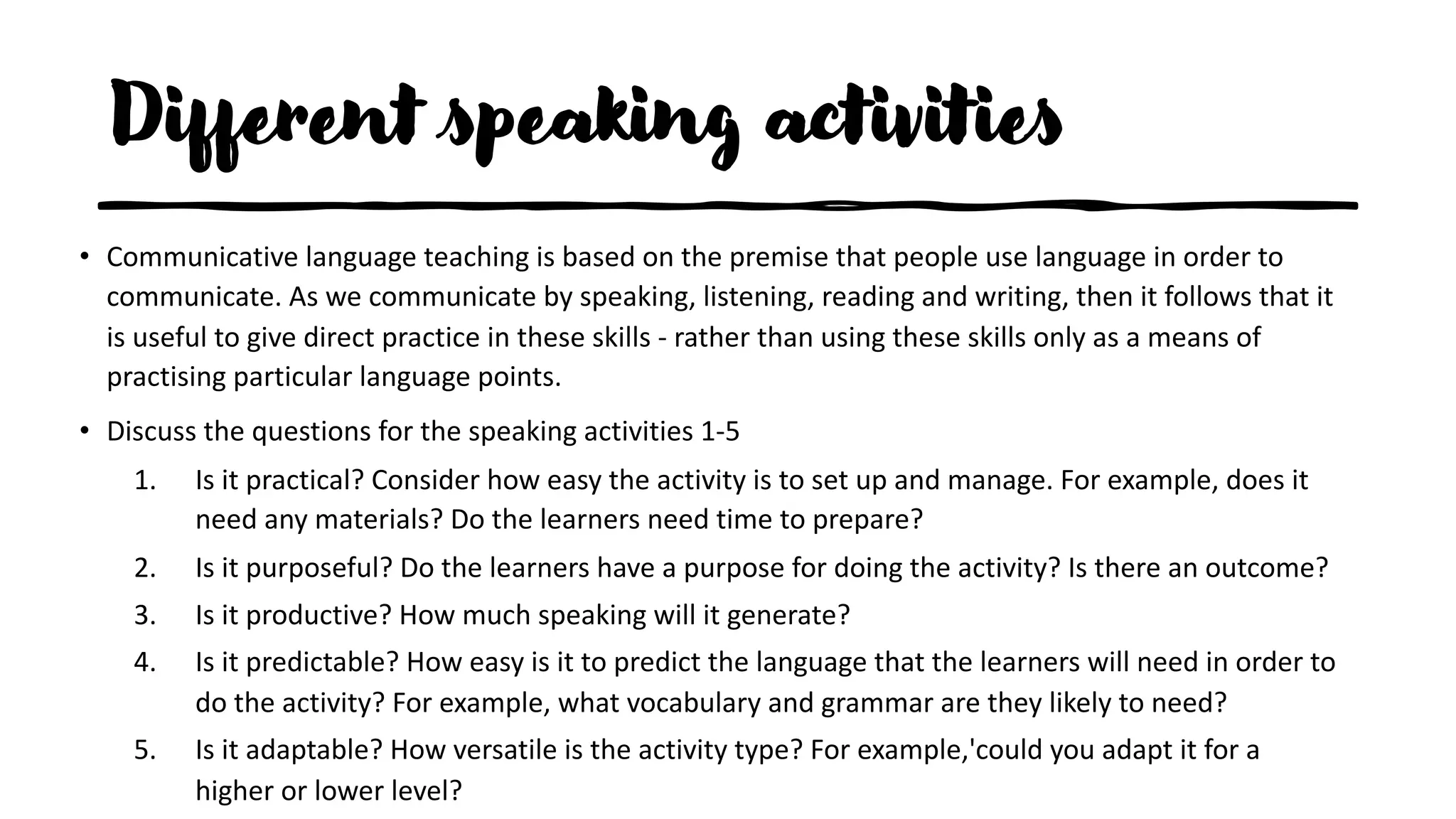 ELT201 Week 9 teaching productive skills (speaking) | PDF