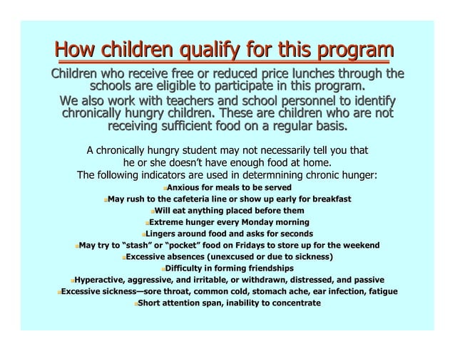 Weekend Backpack Program | PDF