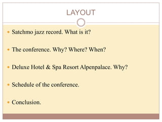 Weekend conference organization - brief example | PPTX | Hotels and ...