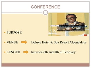 Weekend conference organization - brief example | PPTX | Hotels and ...