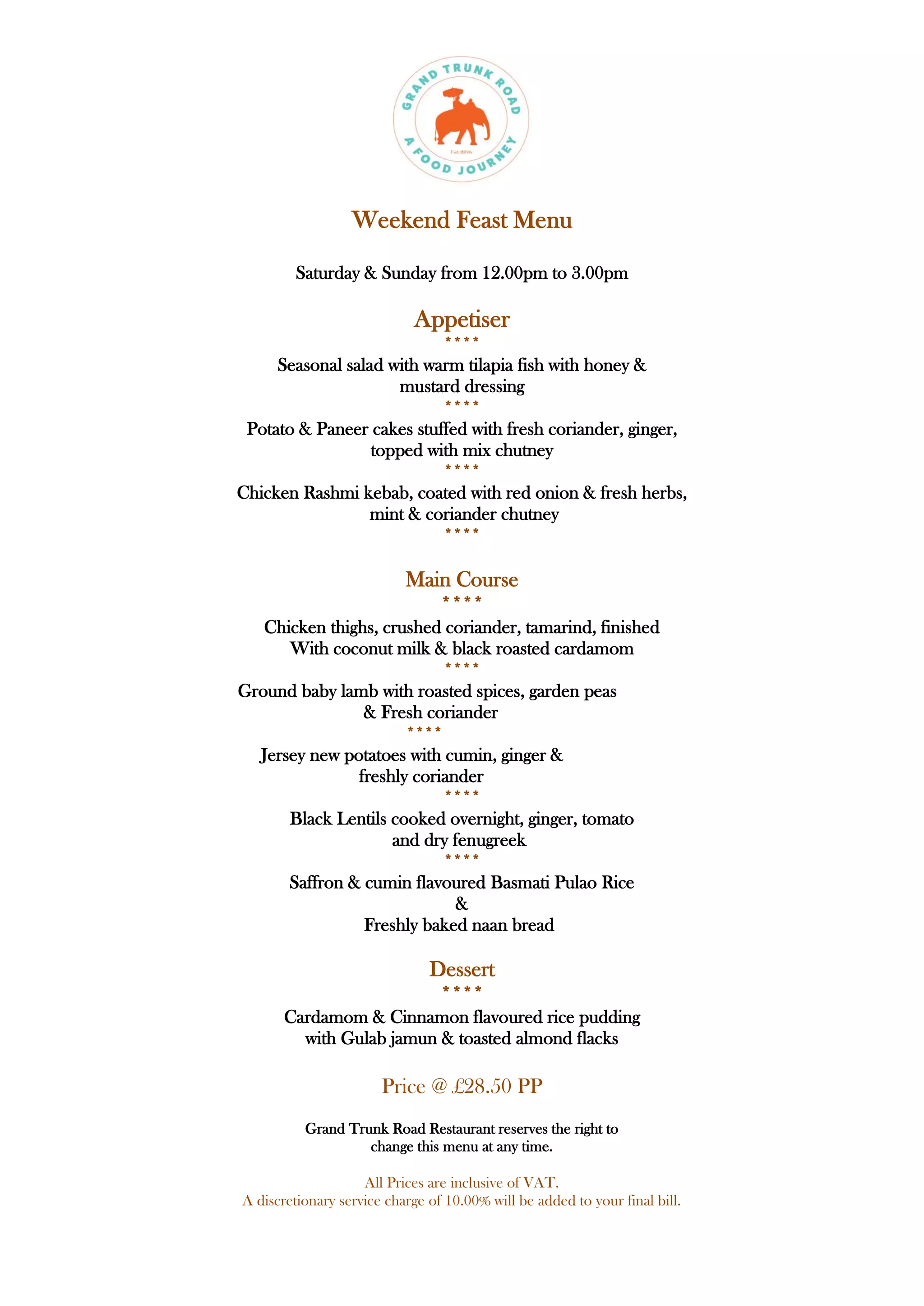 Weekend feast sat sunday lunch menu | PDF
