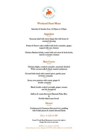 Weekend feast sat sunday lunch menu | PDF