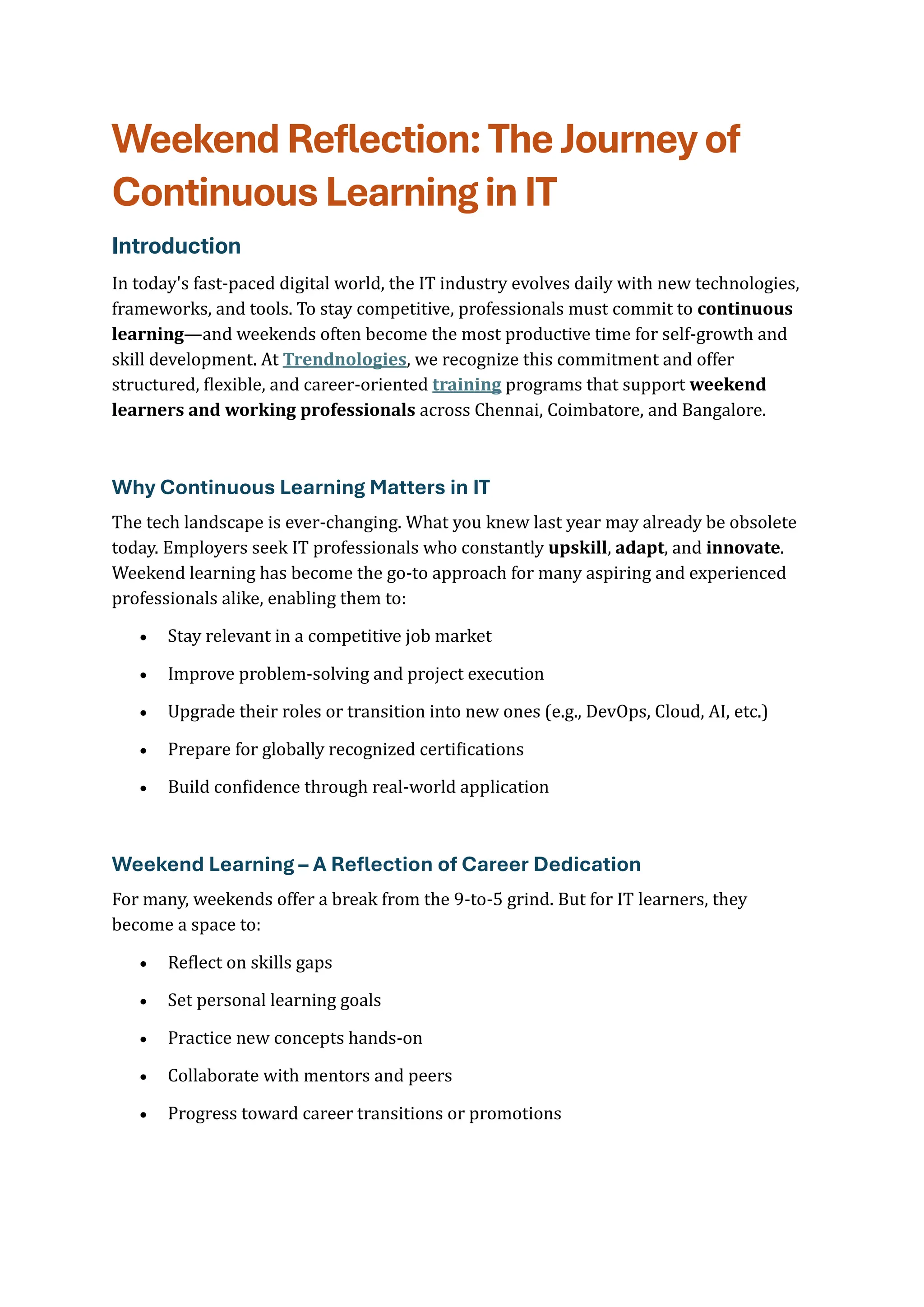 Weekend Reflection: The Journey of Continuous Learning in IT | PDF