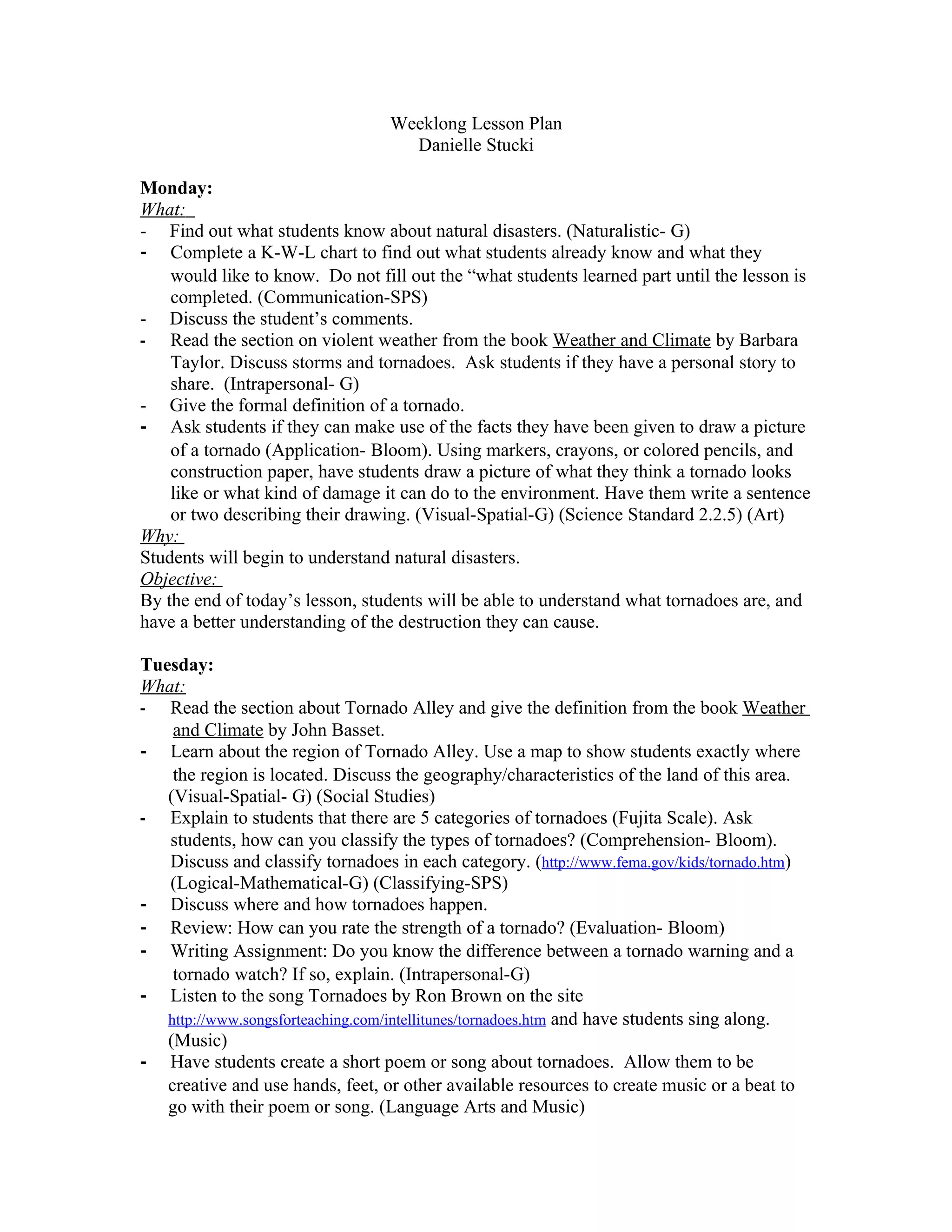 Weeklong lesson plan | PDF