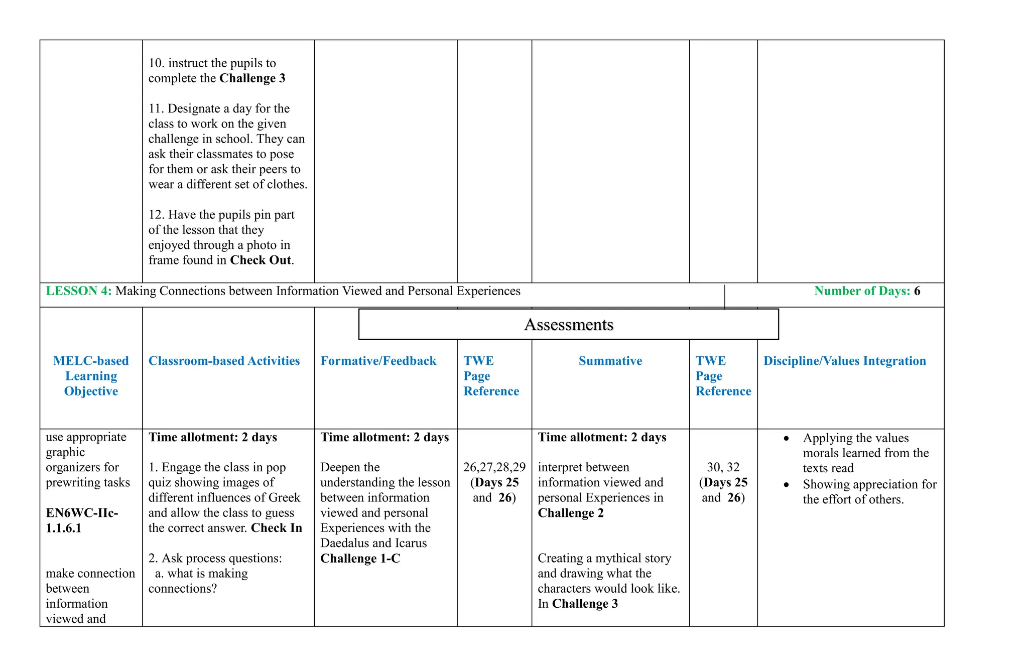 WEEKLY-PLAN-GRADE6 lesson plan for grade 6 | DOCX | Educational ...