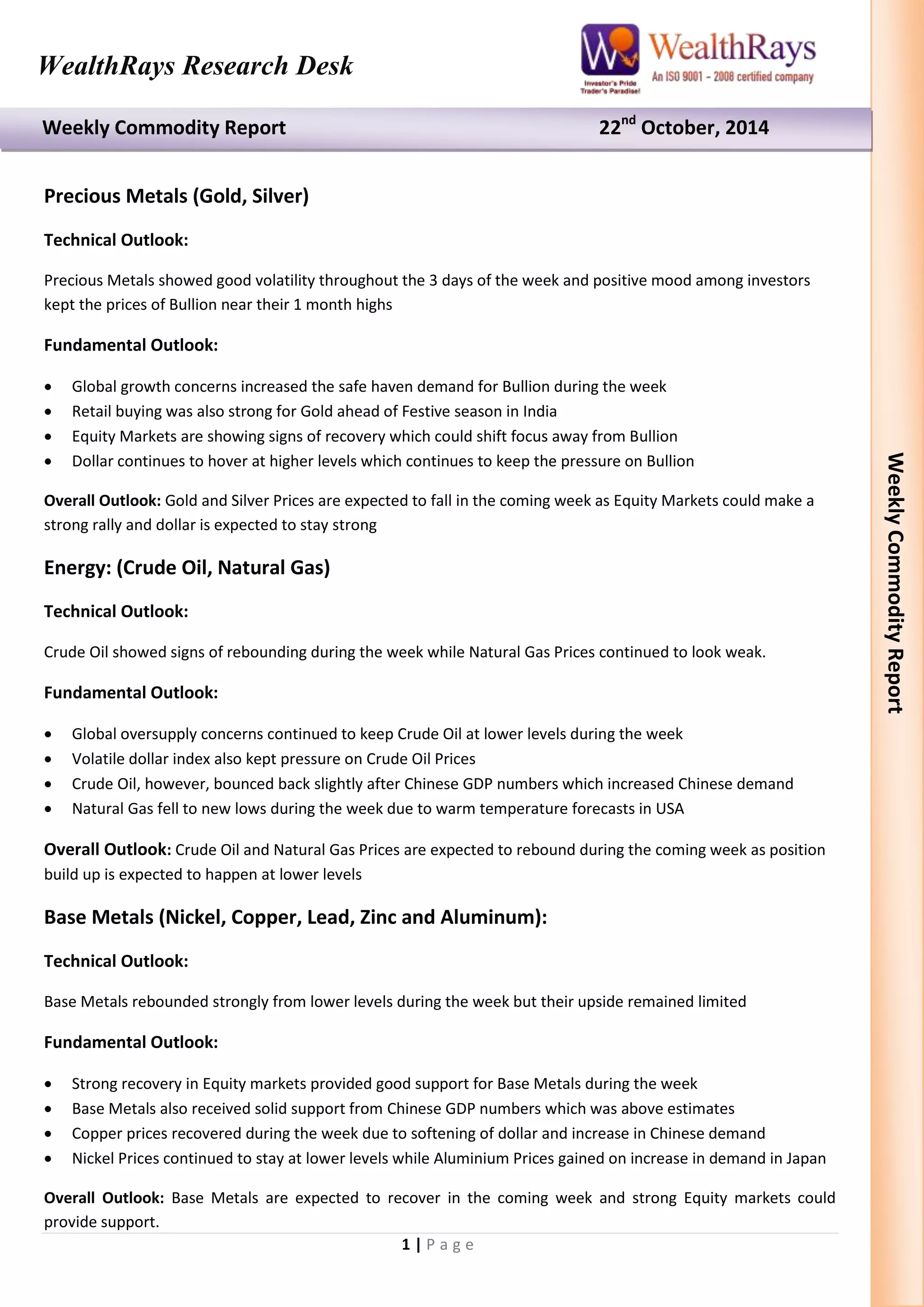 Weekly commodity report 22nd october | PDF