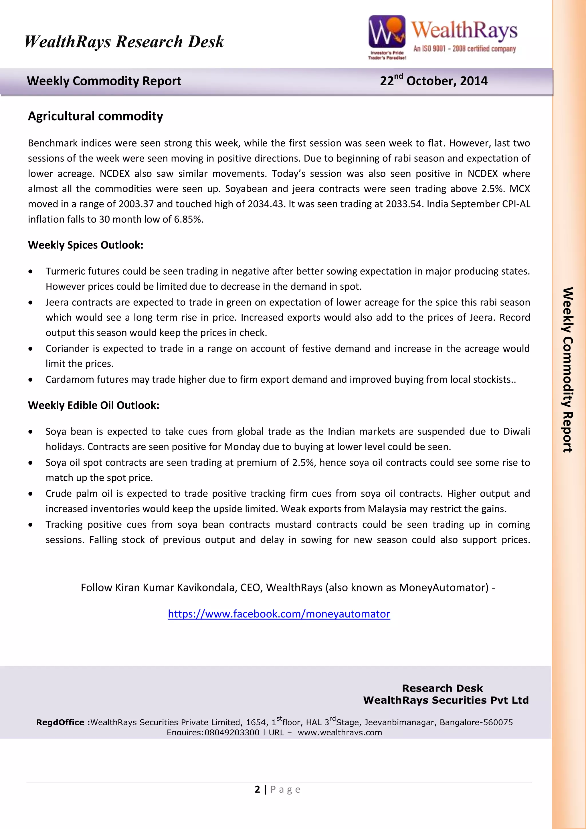 Weekly commodity report 22nd october | PDF