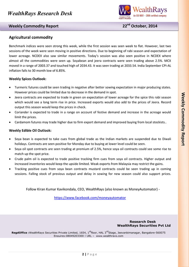 Weekly commodity report 22nd october | PDF
