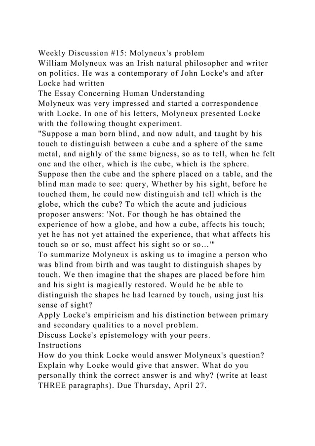 Weekly Discussion #15 Molyneuxs problemWilliam Molyneux was an I.docx