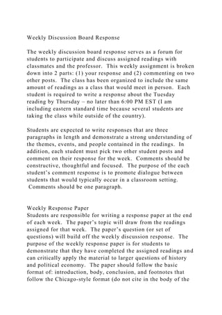 Weekly Discussion Board ResponseThe weekly discussion board resp.docx
