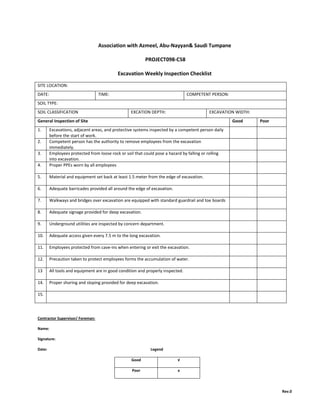 Weekly excavation checklist | PDF