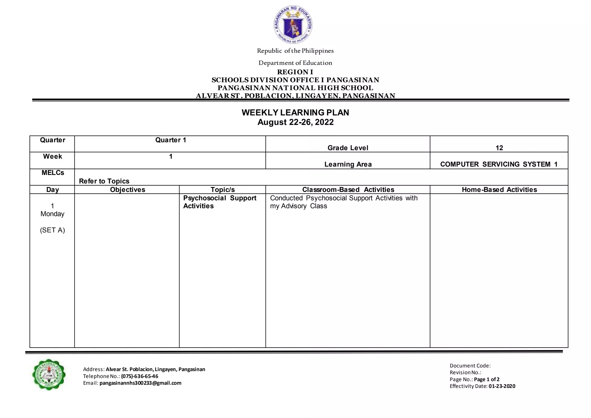 Weekly Learning Plan - Week 1- CSS.docx