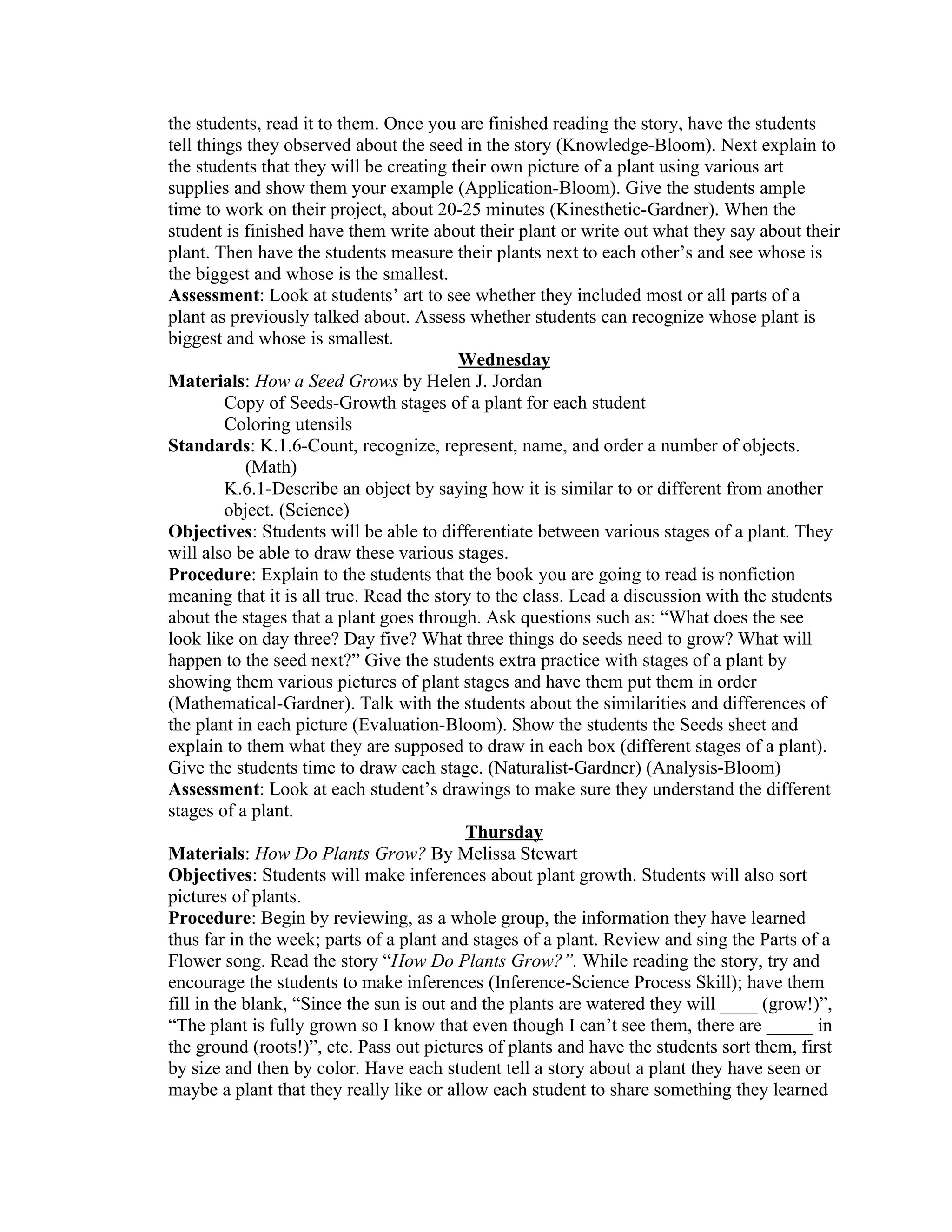 Week Long lesson (Plants) | DOC | Gardening | Home & Garden