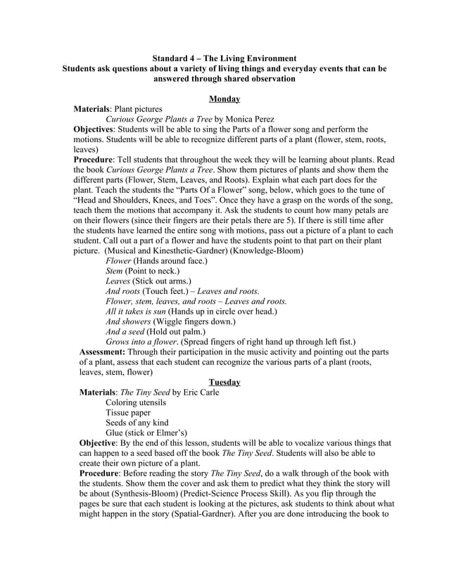 Week Long lesson (Plants) | DOC | Gardening | Home & Garden