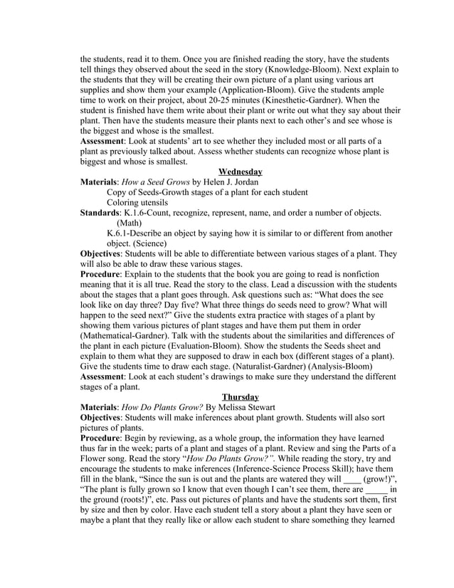 Week Long lesson (Plants) | DOC | Gardening | Home & Garden