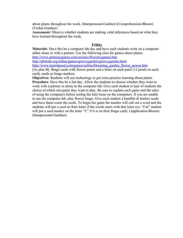 Week Long lesson (Plants) | DOC | Gardening | Home & Garden