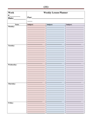 Weekly Lesson Planner 1 | DOCX