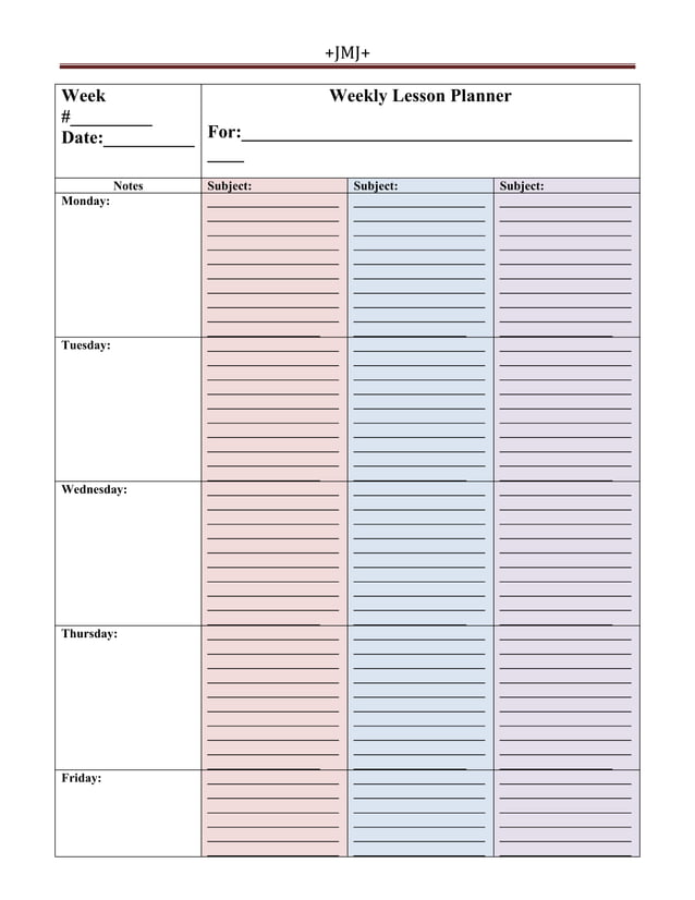 Weekly Lesson Planner 1 | DOCX