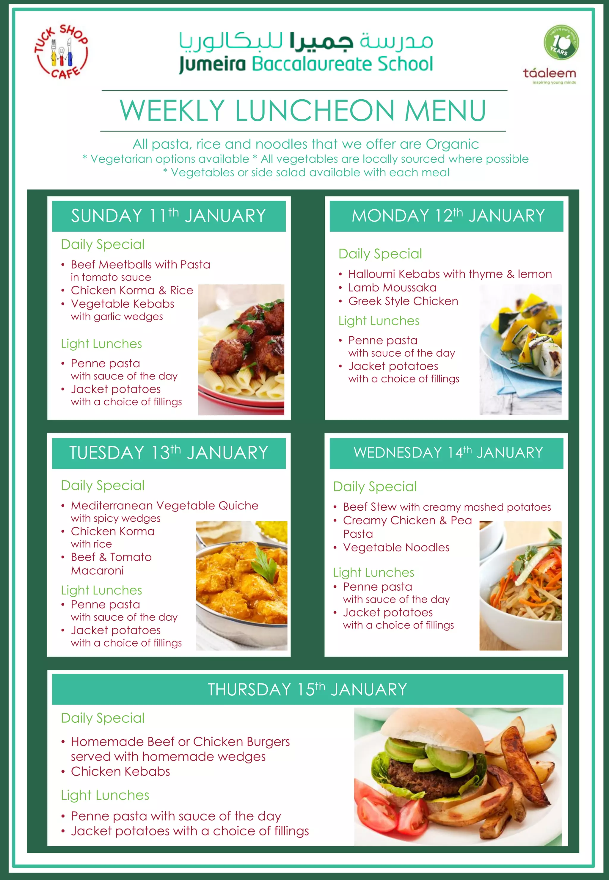 Weekly luncheon menu jumeirah baccalaureate school | PDF