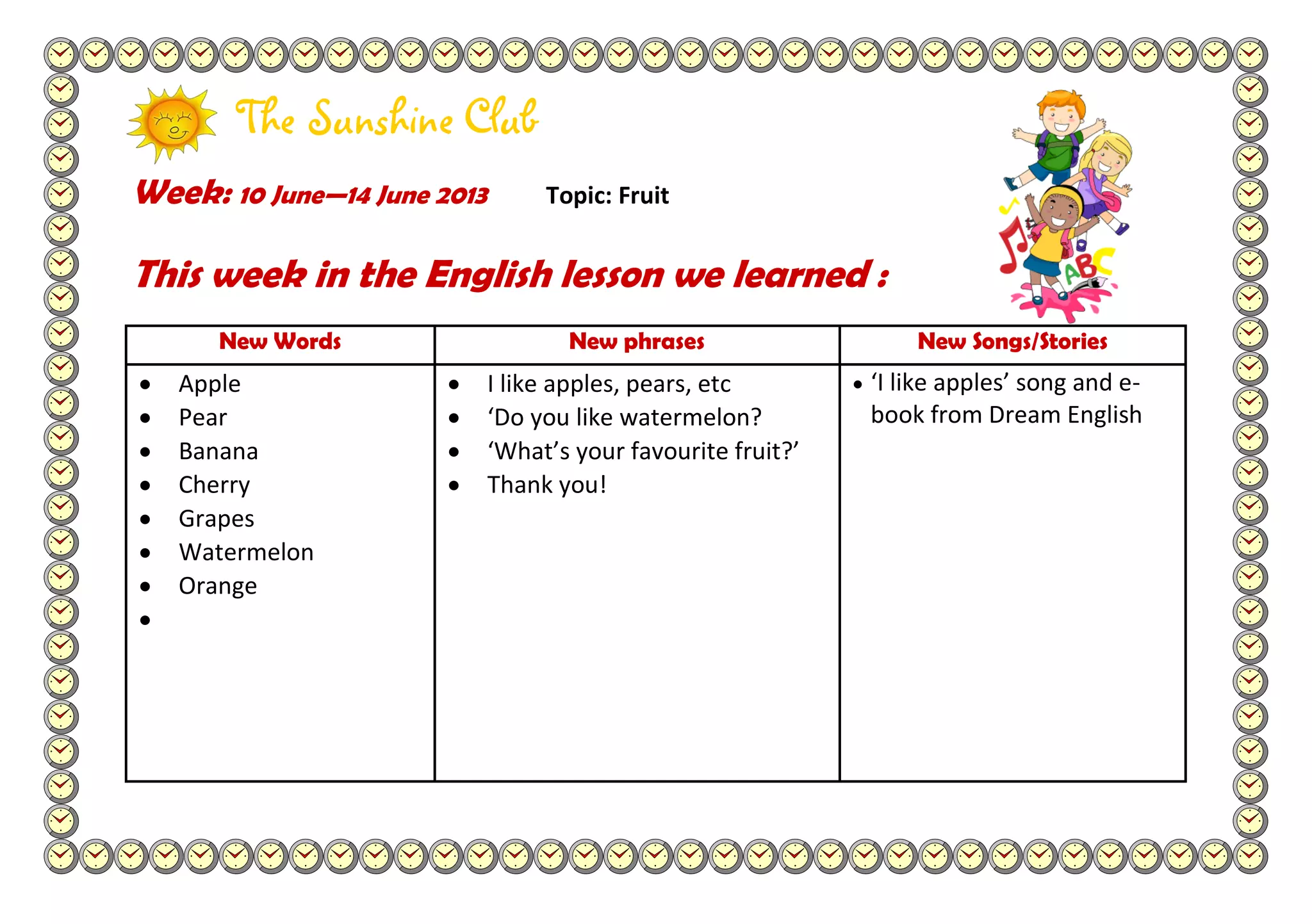 Weekly parent sheet 10 june | PDF