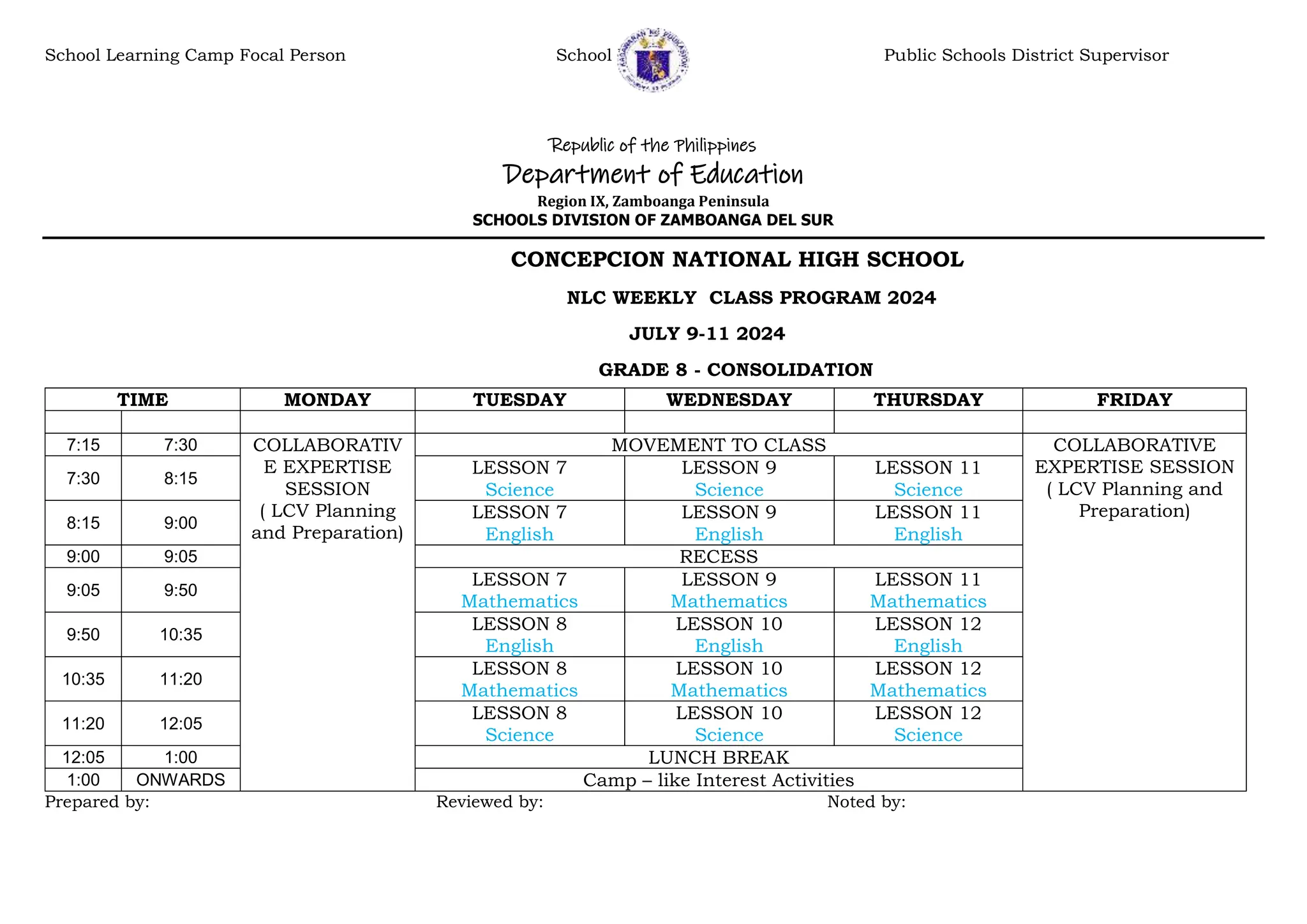 Concepcion NHS NLC 2024 Weekly plan 2024.docx