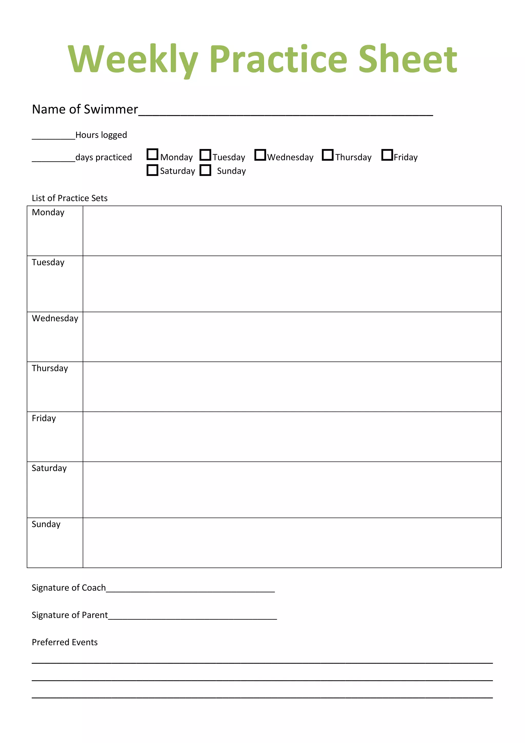 Weekly practice sheet | DOCX