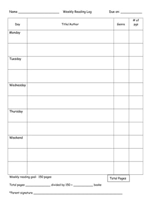 Weekly reading log | DOC