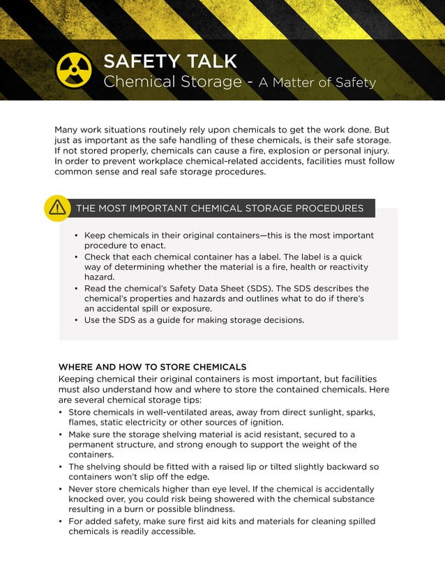 Weekly Safety Talk: Chemical Storage | PDF | First Aid | Injuries