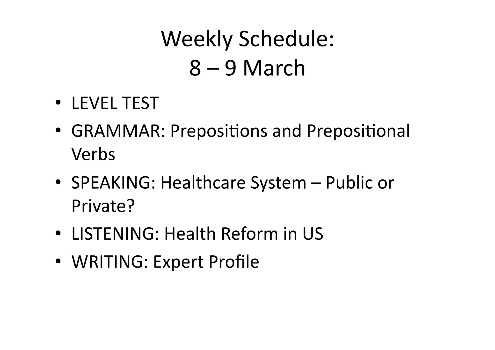 Weekly Schedule 8-9 Mar | PDF