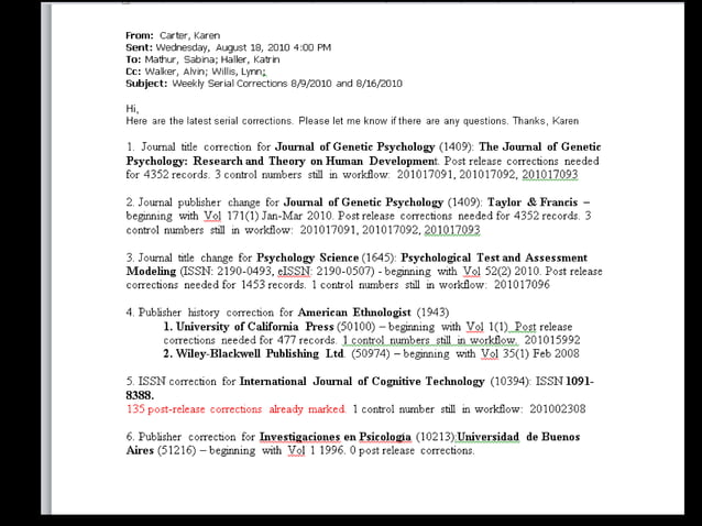 Weekly serial corrections process | PPT