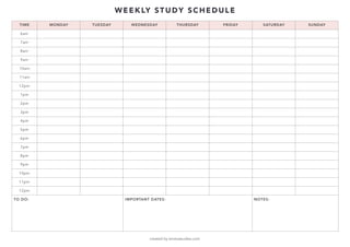 Weekly Study Schedule Pink With Times - Monday.pdf | National & Civic ...