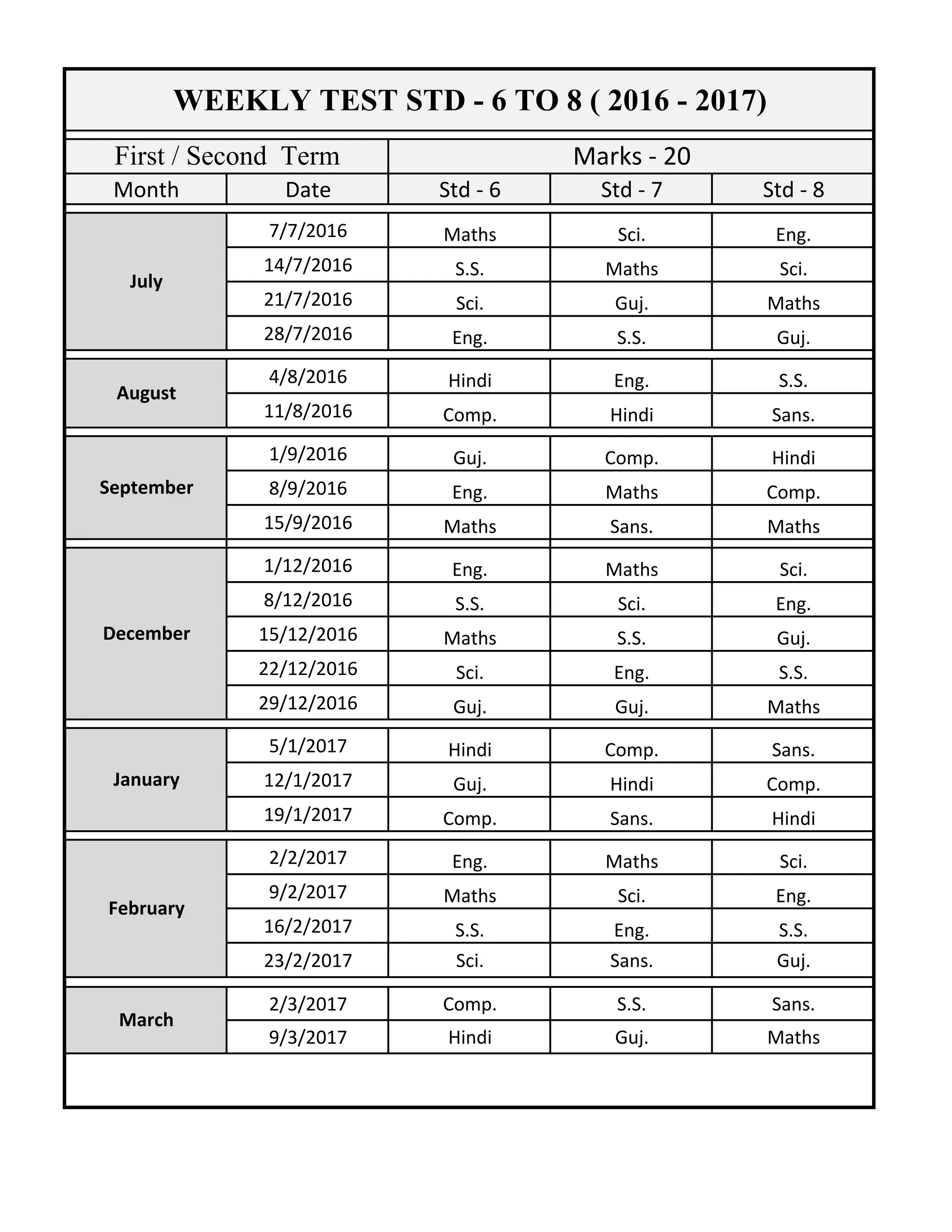 Weekly test std 6 to 8 | PDF