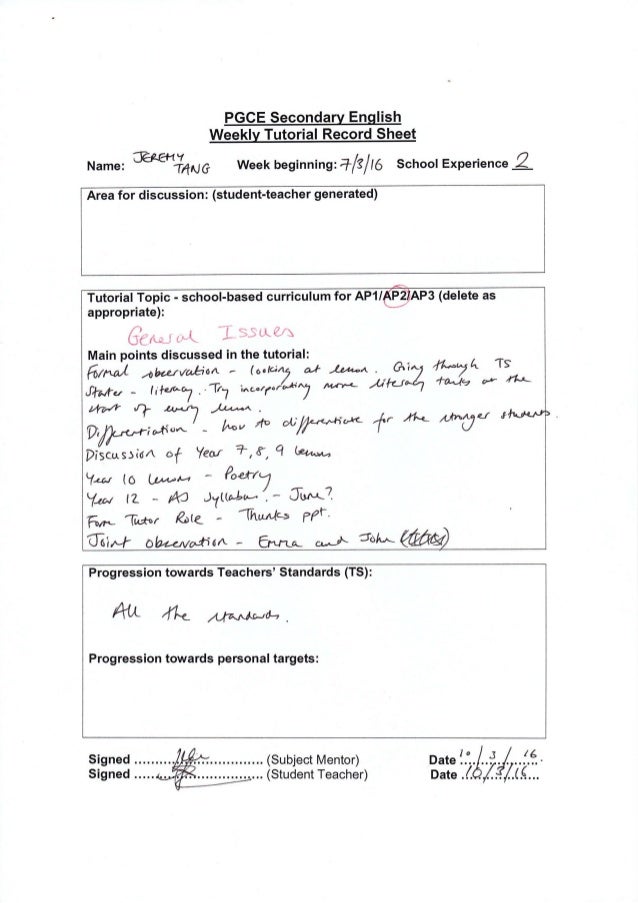 Weekly tutorial record - General issues