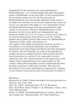 Week ThreeDoes Ritzers theory of MacDonaldization still apply a.docx