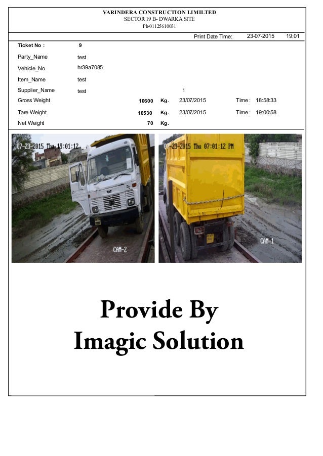 Weighbridge ticket with vehicle image