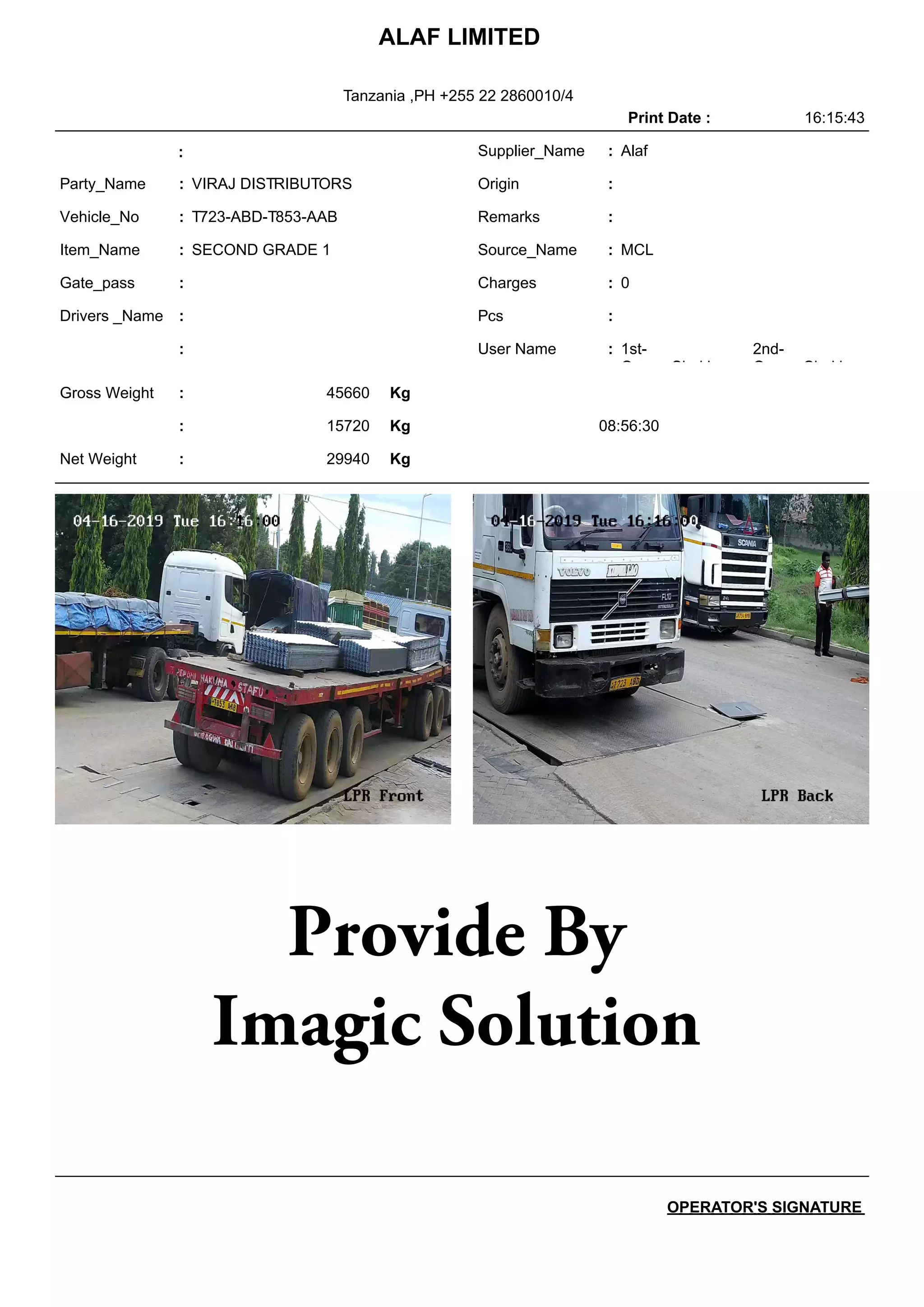 Weighbridge ticket with vehicle number plate | PDF