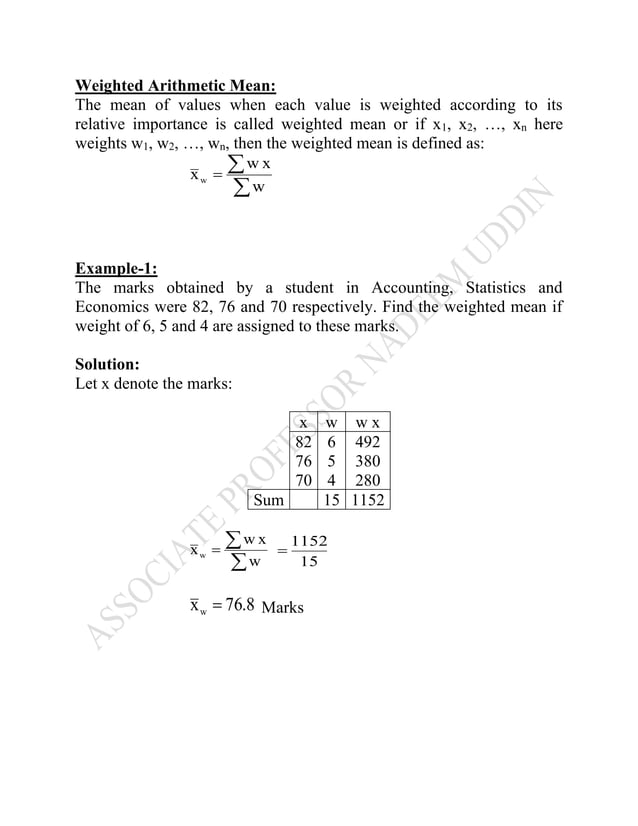 Weighted arithmetic mean | PDF | Homework and Study | Education