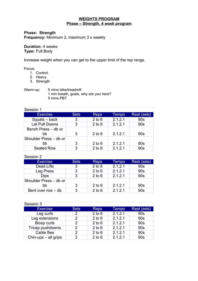 Weights Program - Speed & Agility - Strength | PDF | Bodybuilding | Sports