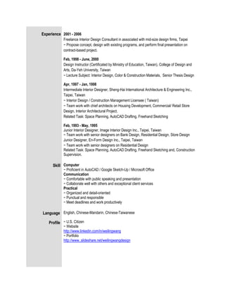 Weiling Wang Resume | PDF | Drawing and Sketching | Arts and Crafts