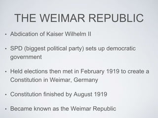 Weimar republic setup and constitution | PPTX | Civic affairs | Politics