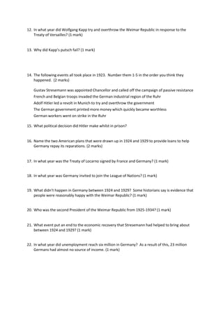 Weimar Republic Test | PDF