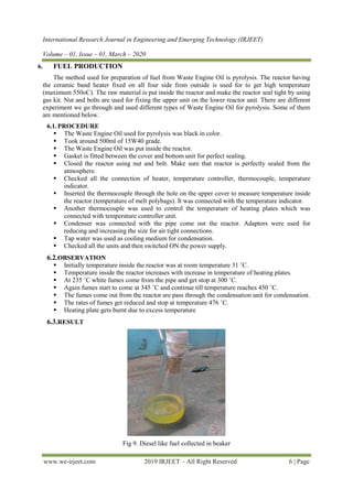 Production of diesel like fuel from waste engine oil and engine ...