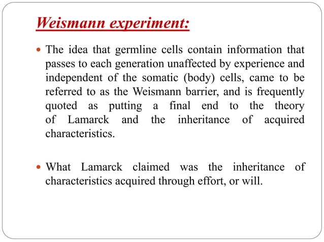 Weismann barrier or theory | PPTX | Biological Sciences | Science