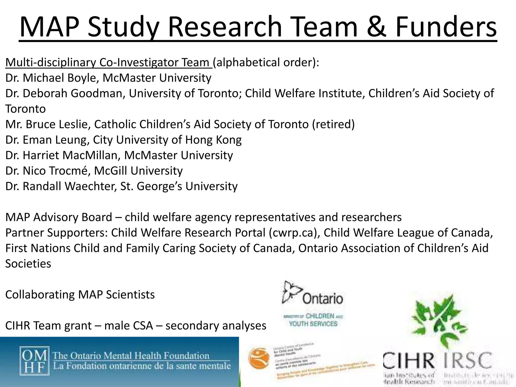 Wekerle CIHR Team - CAPHC - The Maltreatment and Adolescent Pathways ...