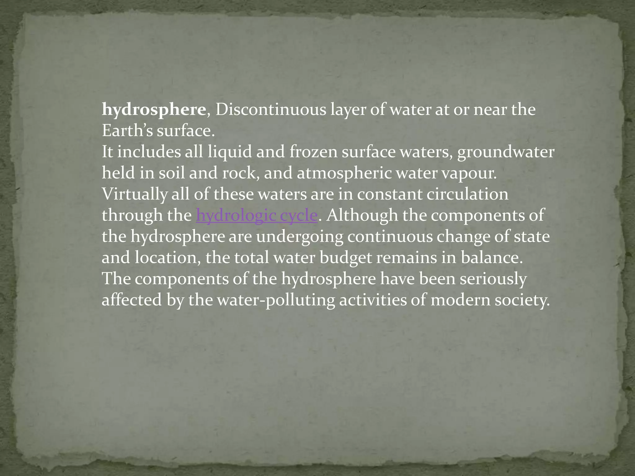 Earth's Hydrosphere and Water Pollution | PPTX