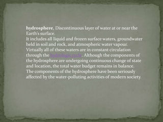 Earth's Hydrosphere and Water Pollution | PPT